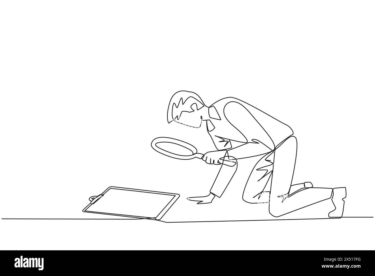 Single continuous line drawing businessman holding magnifying glass ...