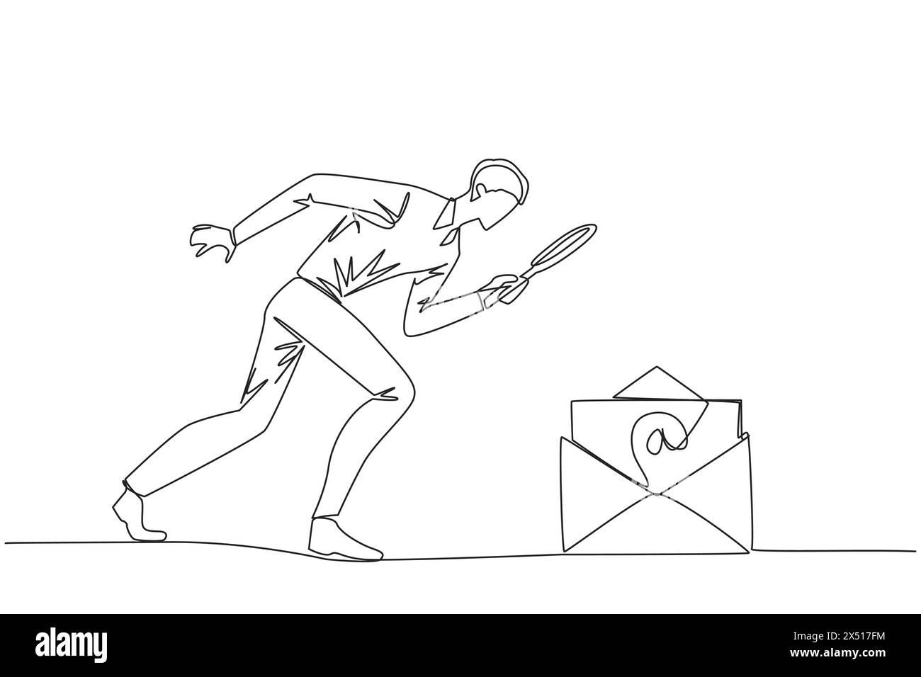 Continuous one line drawing businessman holds magnifying glass ...