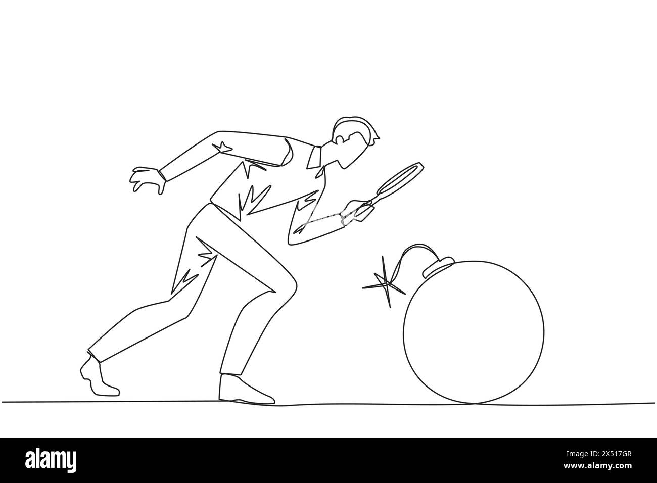 Continuous one line drawing businessman holding magnifying glass ...
