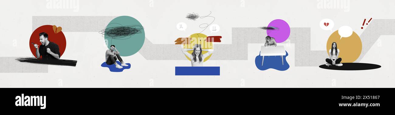 Horizontal collage picture of angry sad upset people relationship ...