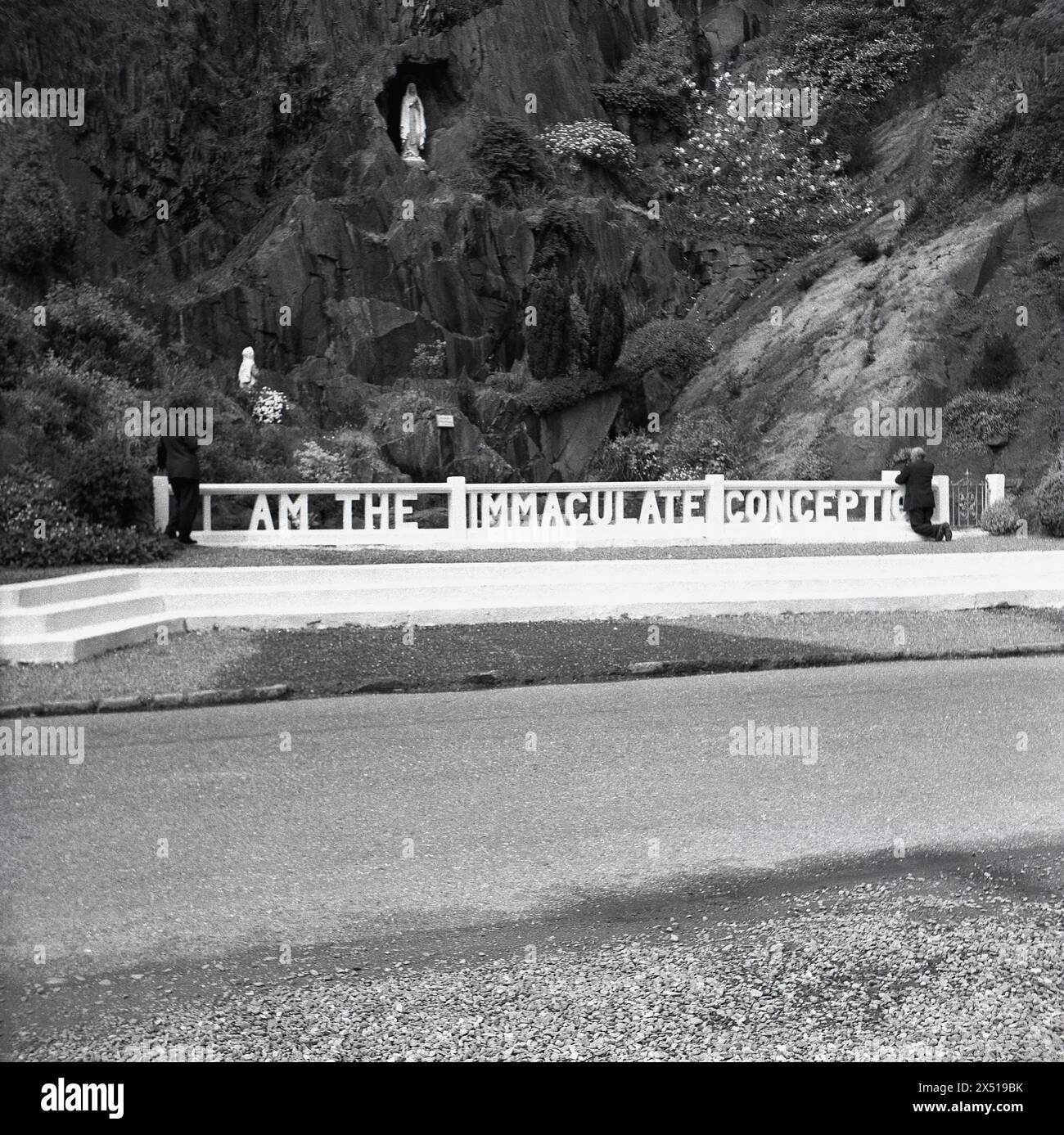 1960s, historical, religious grotto, a concrete balustrade stating.. 'I ...