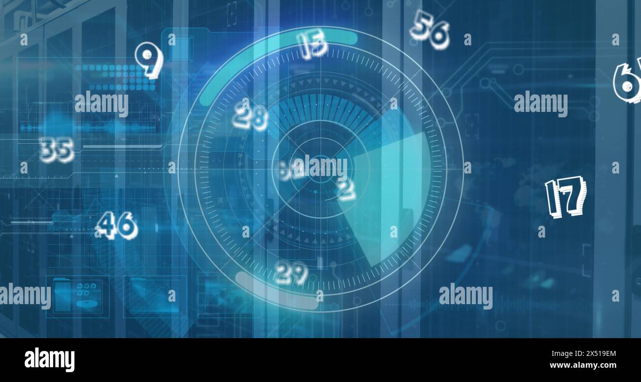 Image of multiple numbers floating over round scanner against computer ... Image of multiple numbers floating over round scanner against computer ...