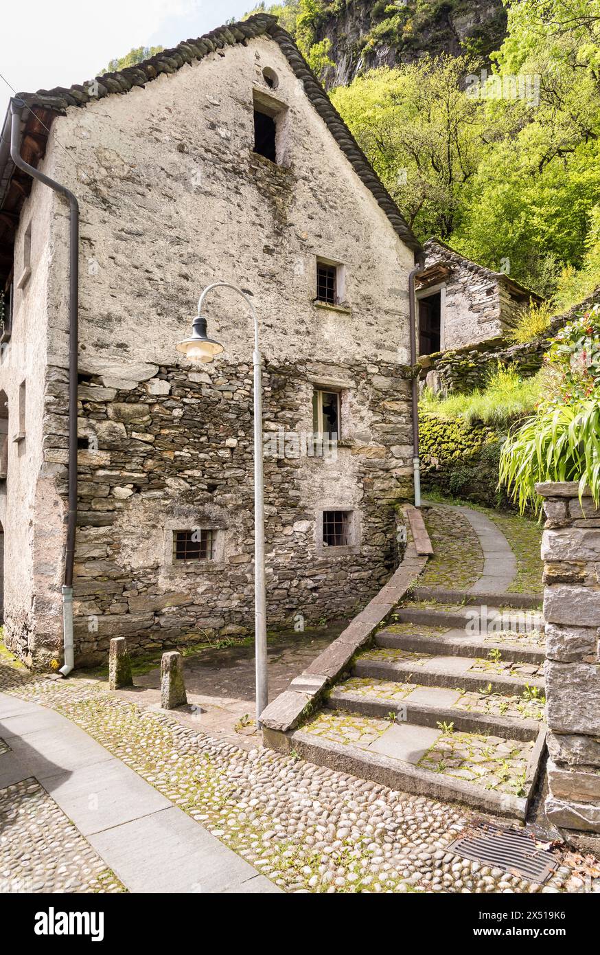 Rustic stone houses in ancient village Moghegno, hamlet of Maggia in ...