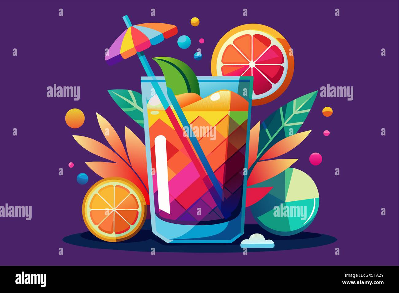 Refreshing tropical cocktail against purple background. Vibrant drink ...
