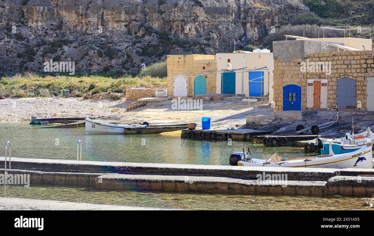 Boat houses and boats in Gozo, Malta Stock Photo - Alamy