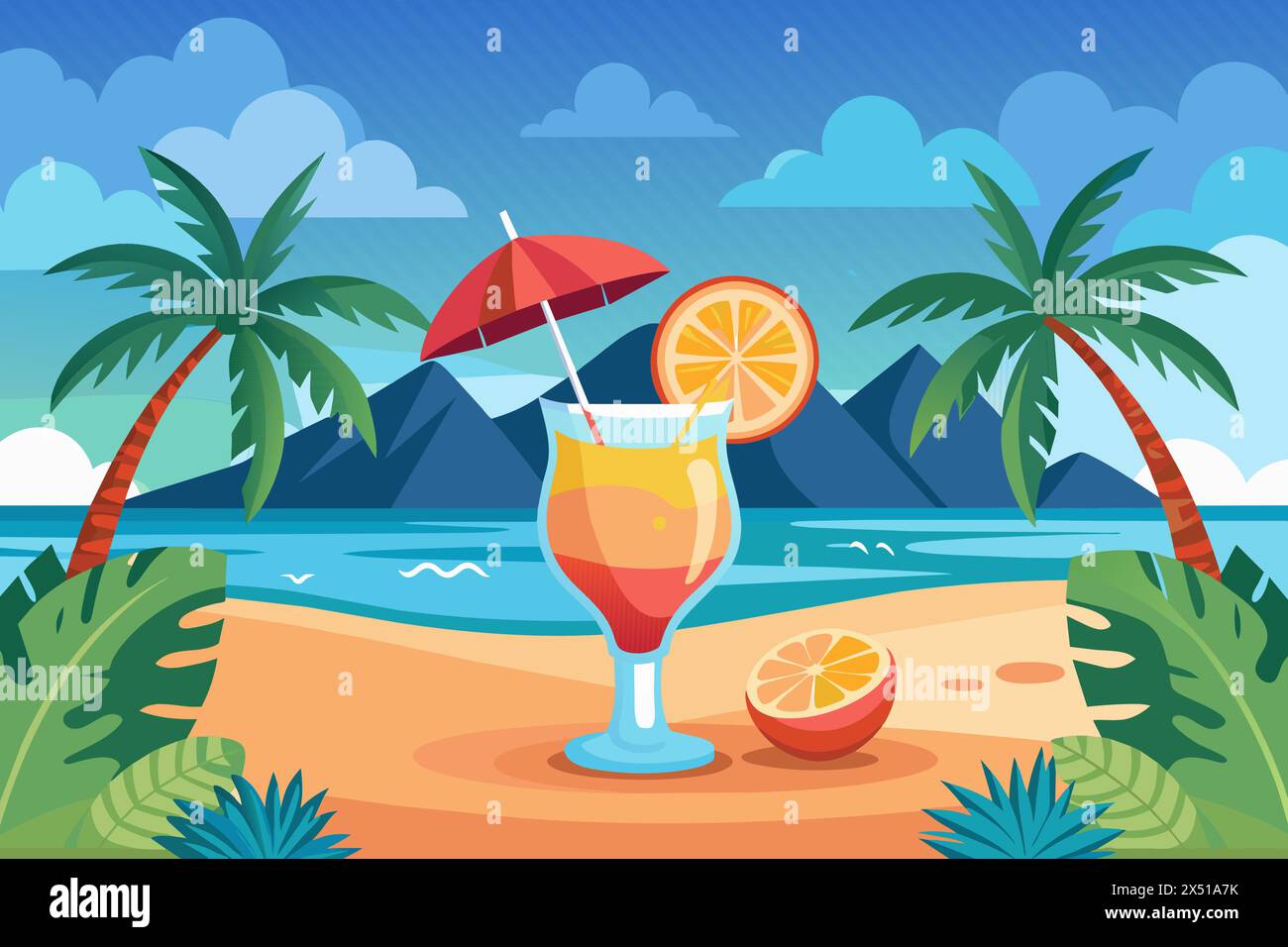 Refreshing tropical cocktail against tropical ocean background. Vibrant ...