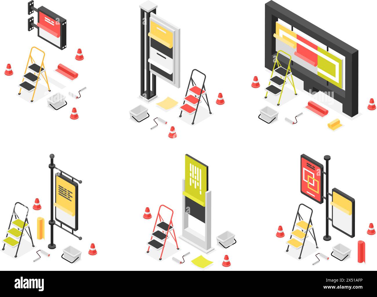 Isometric street billboards. Outdoor advertising billboard and displays ...