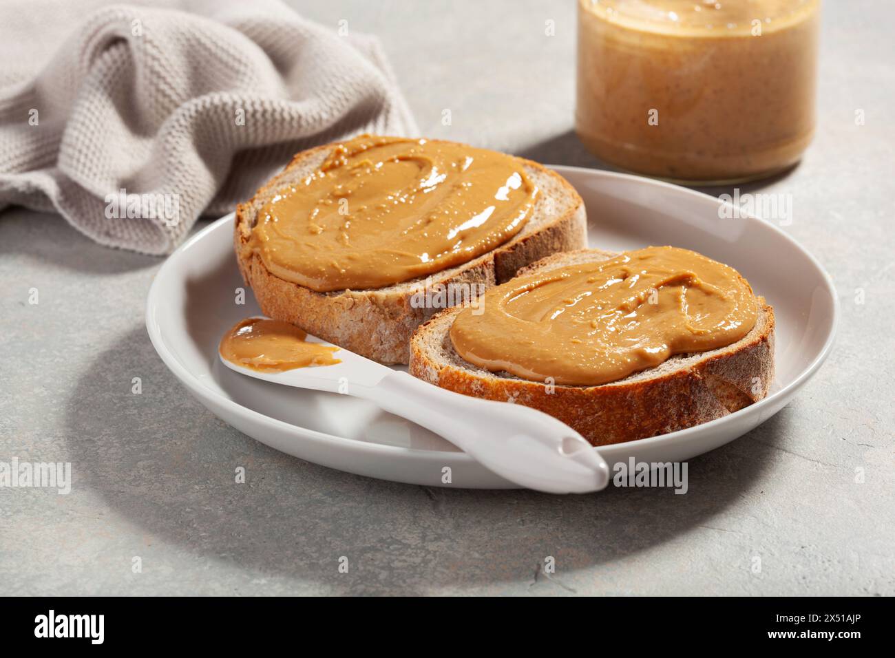 smooth peanut butter bread toast, healthy traditional sandwich Stock ...