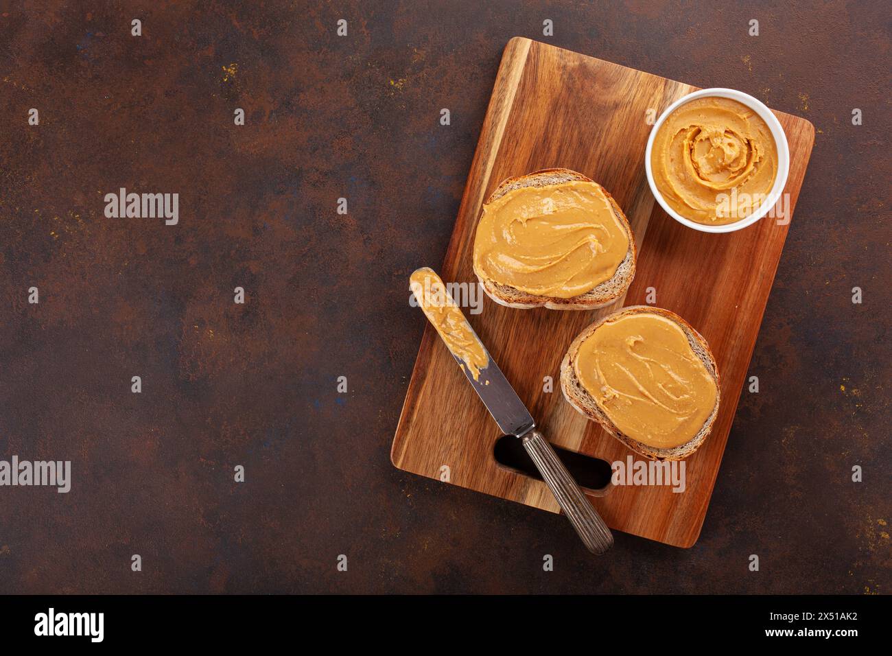 smooth peanut butter bread toast, healthy traditional sandwich Stock ...