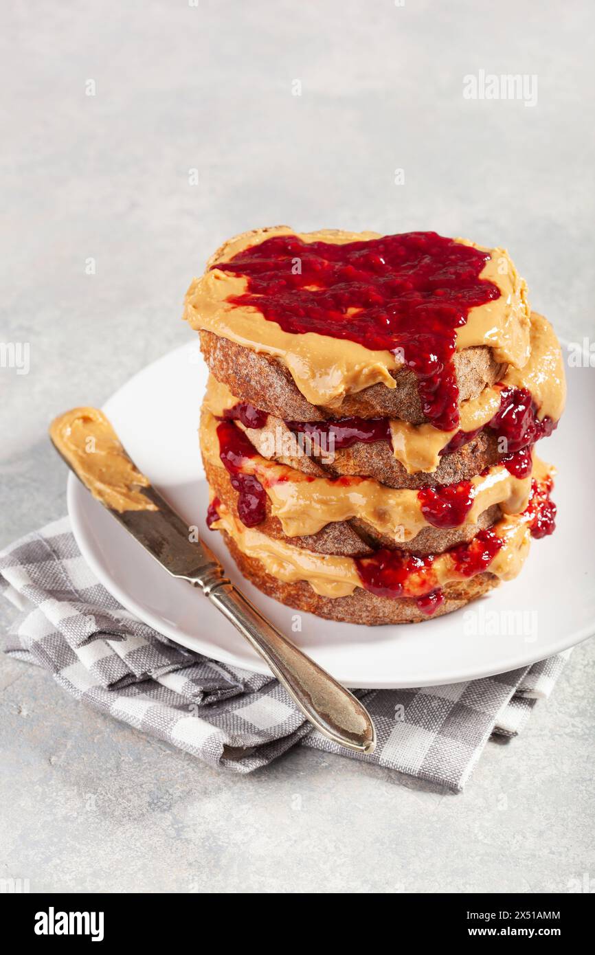 smooth peanut butter and jam bread toast, american traditional sandwich ...