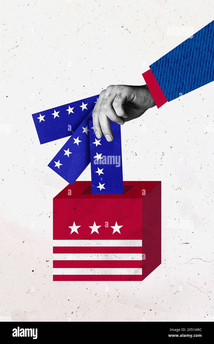 Vertical poster collage human hand voter box put inside bulletin ...
