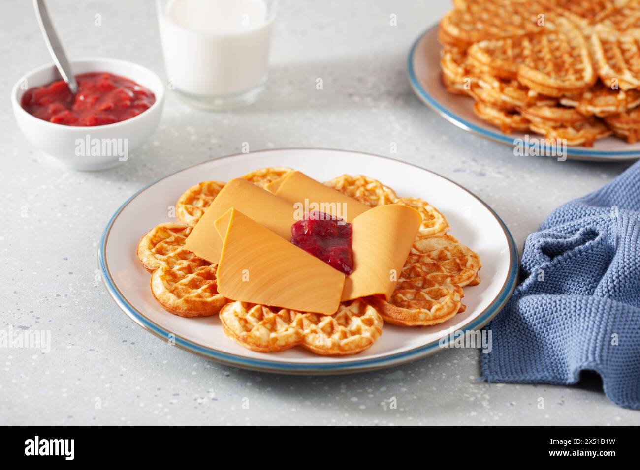 waffles with Norwegian brunost traditional brown cheese and raspberry ...