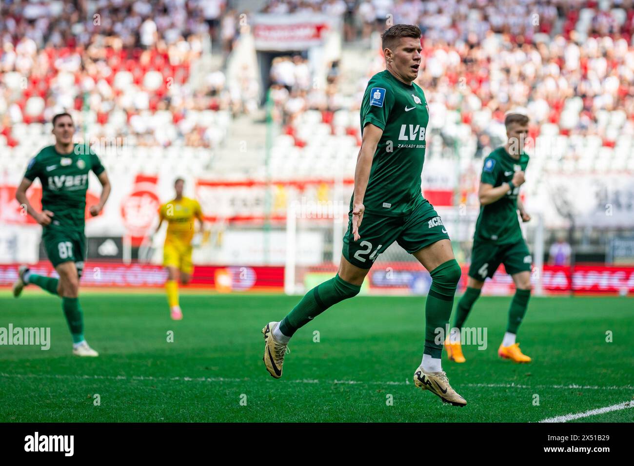 Lodz, Poland. 04th May, 2024. Piotr Samiec-Talar of Slask celebrates ...