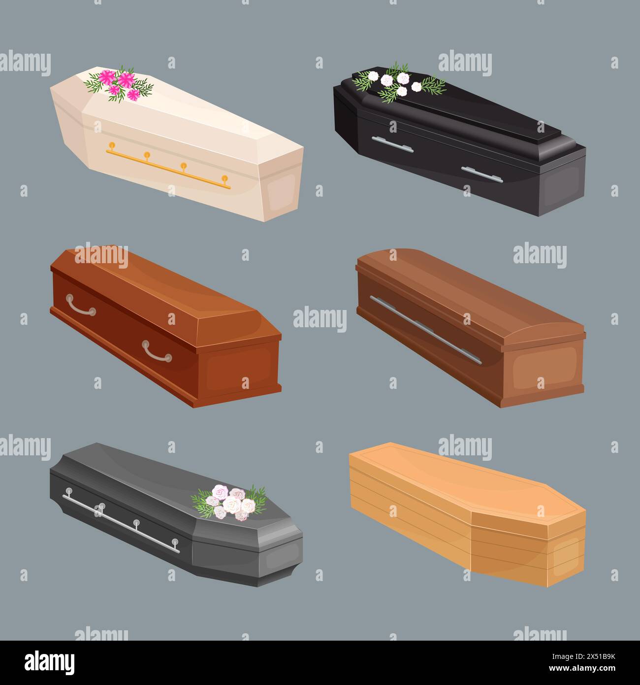Coffins. Burial boxes different types tomb cases recent vector flat illustrations Stock Vector ...