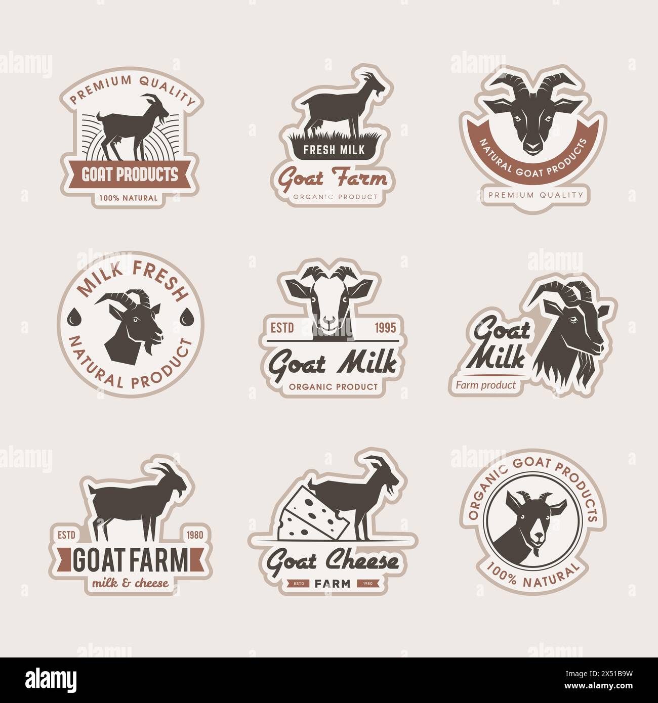 Dairy labels. Goat milk products stylized badges for food containers ...