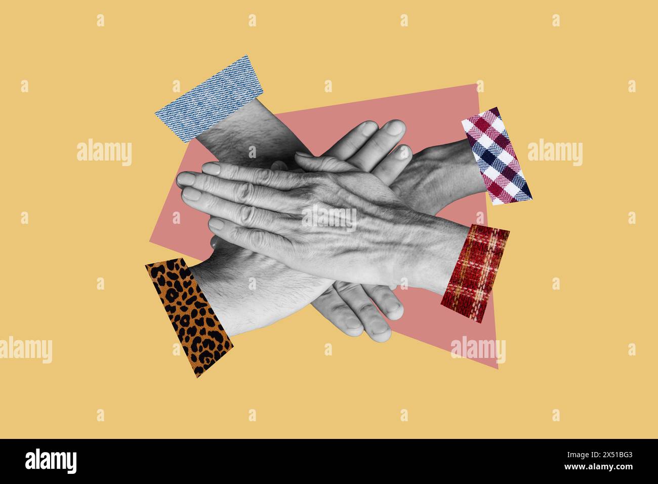 Composite photo collage of people hand unity together showing team work ...