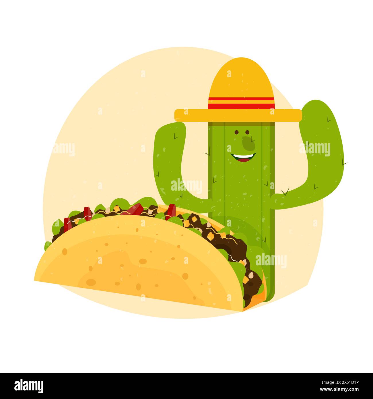 Taco and smiling character cactus in sombrero stock vector illustration ...