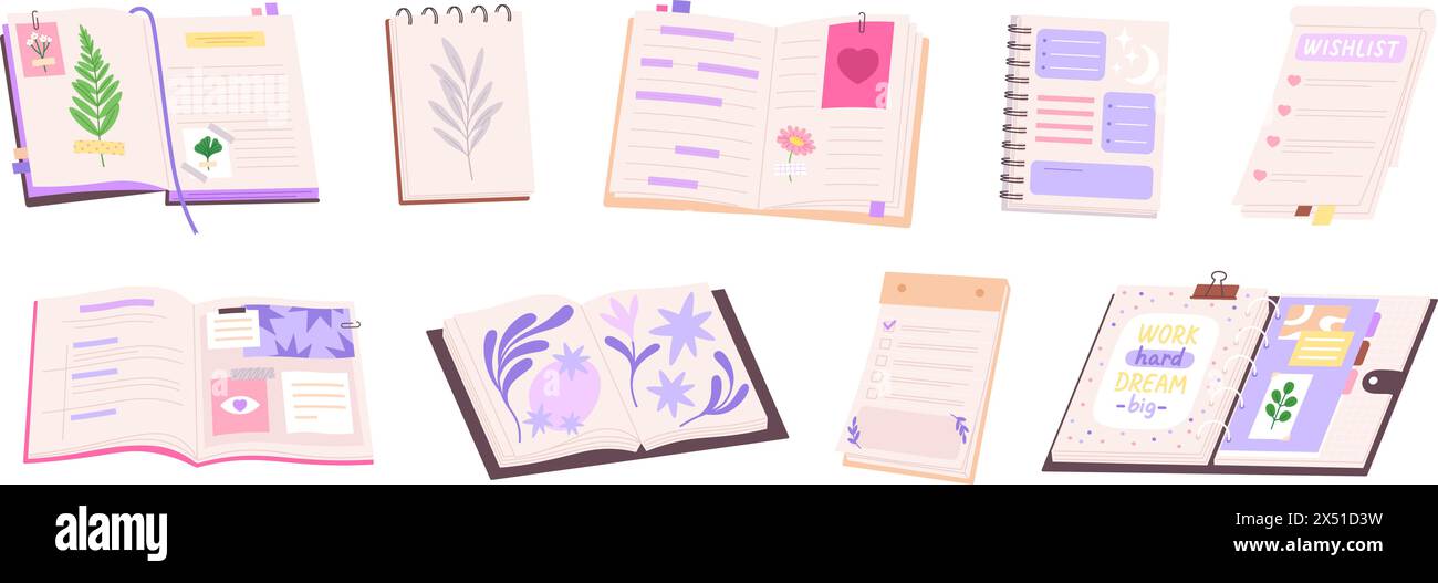 Notebook and diaries. Paper notepads and planners, wish list, notes ...