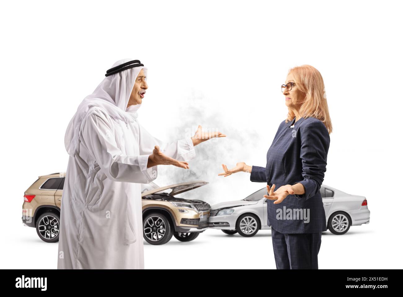 Arab male driver and female driver having an argument after a car ...