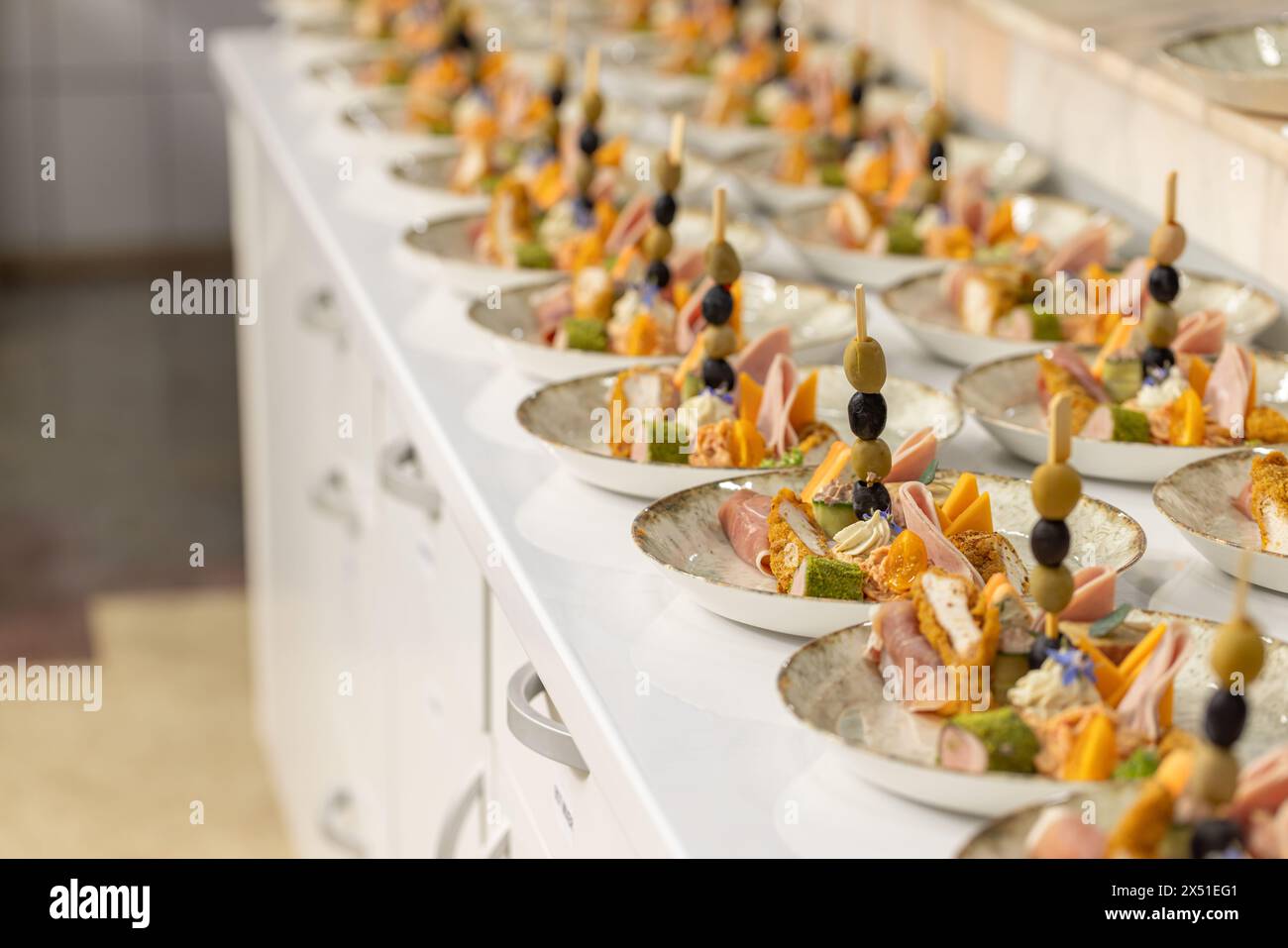 Elegant appetizers at catered event, ready to served Stock Photo - Alamy