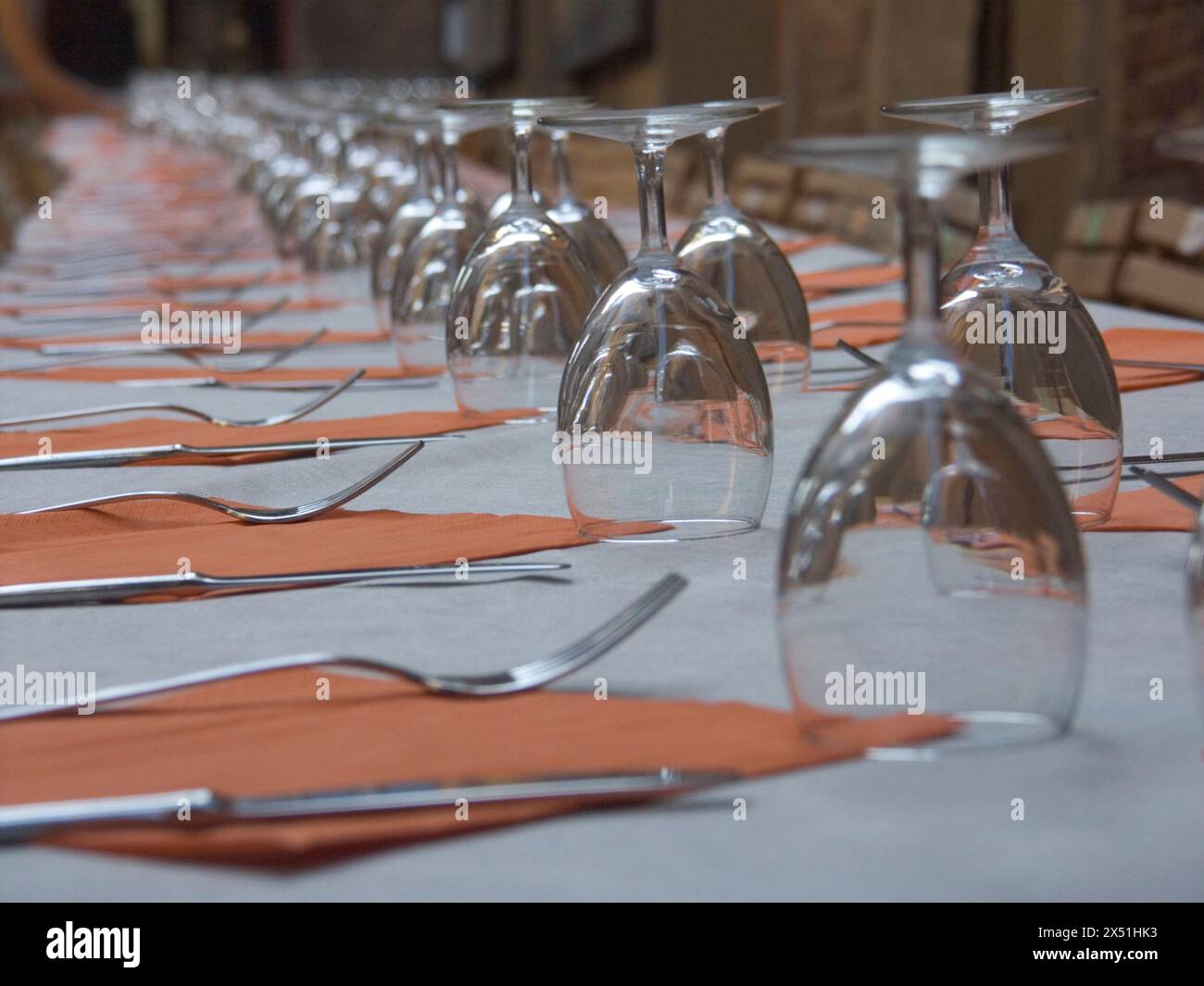 Newly set tables for post-race dinner in one of the neighborhoods that ...