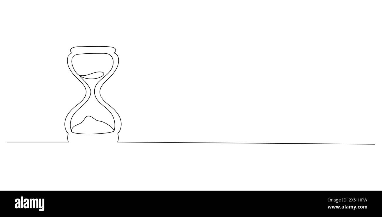 One continuous line drawing of an hourglass with sand flowing ...
