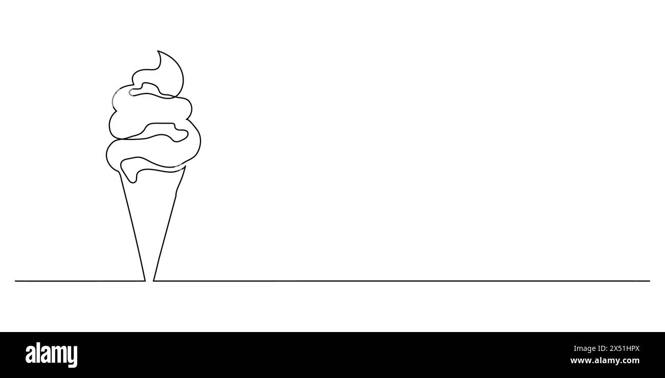 Ice cream in a waffle cone in one line. Dessert ice cream symbol for ...