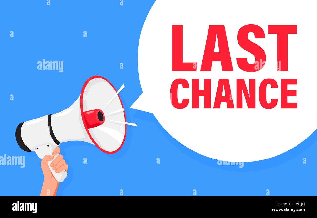 Last chance. Hand hold megaphone speaker for announce. Attention please ...