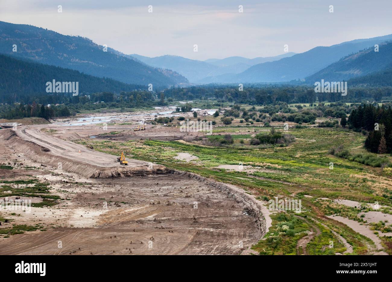 Landscape image of the superfund cleanup site on the Clark Fork River ...