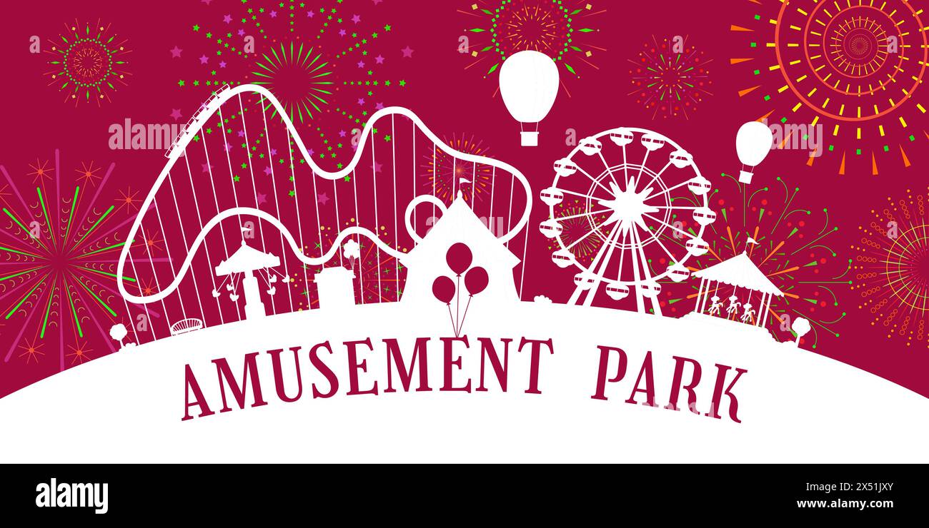 Amusement park circus, carousels, roller coaster, attractions ...