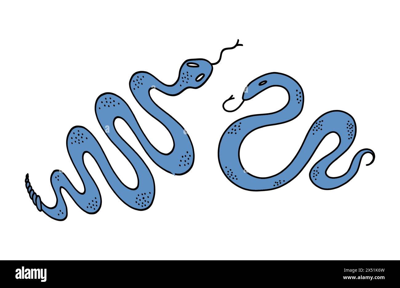 Mystic blue snakes silhouette. Snake wrapped around. Boho modern hand ...