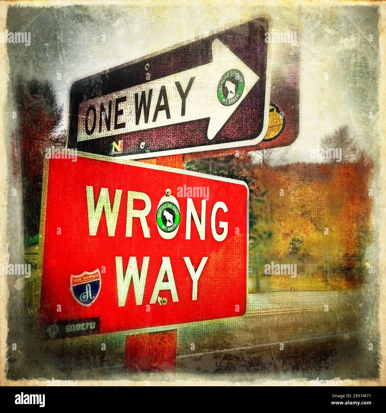 One Way Wrong Way Street signs in Glacier WA Stock Photo - Alamy