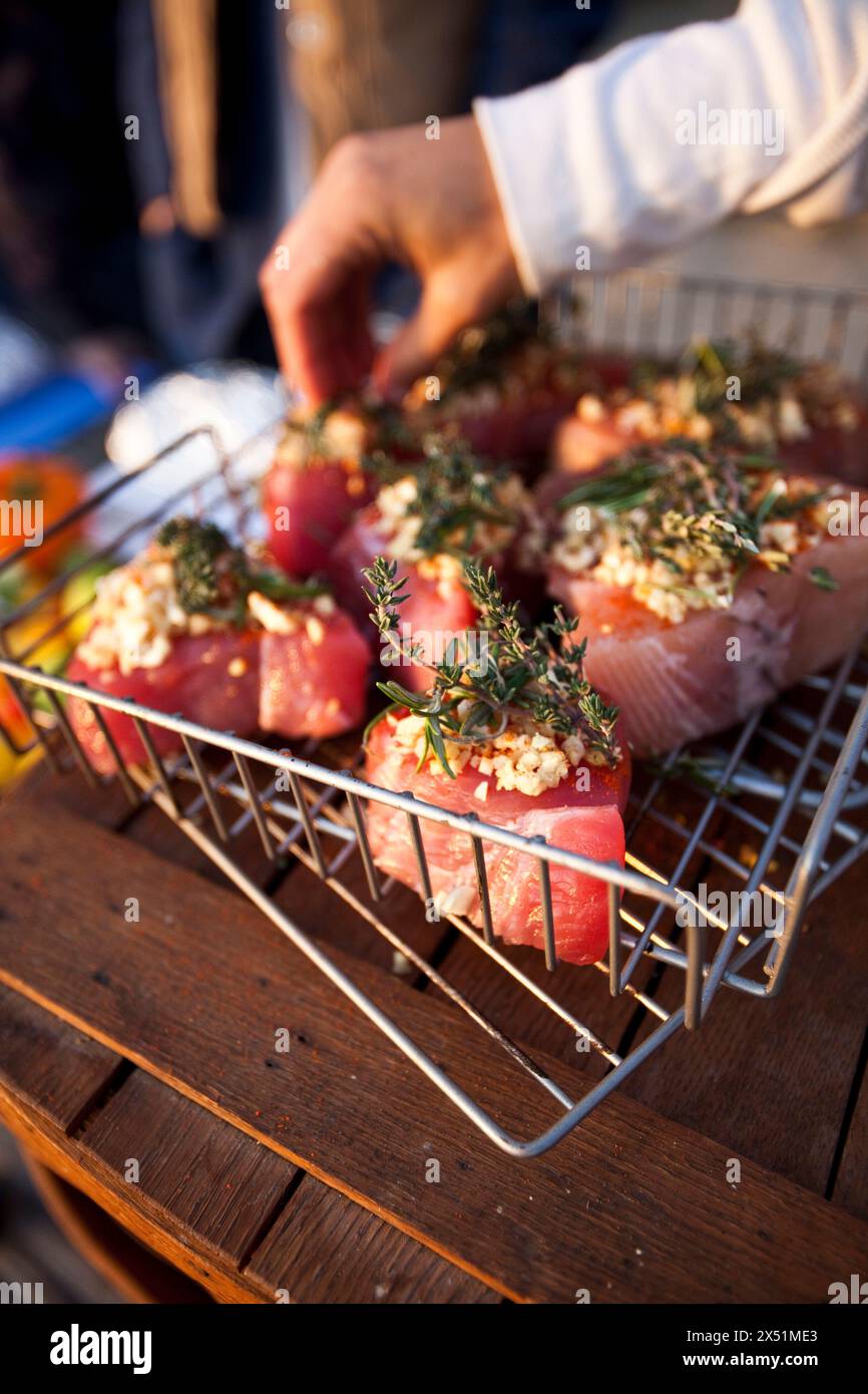 Food lifestyle on the beach. Making food around the fire Stock Photo ...