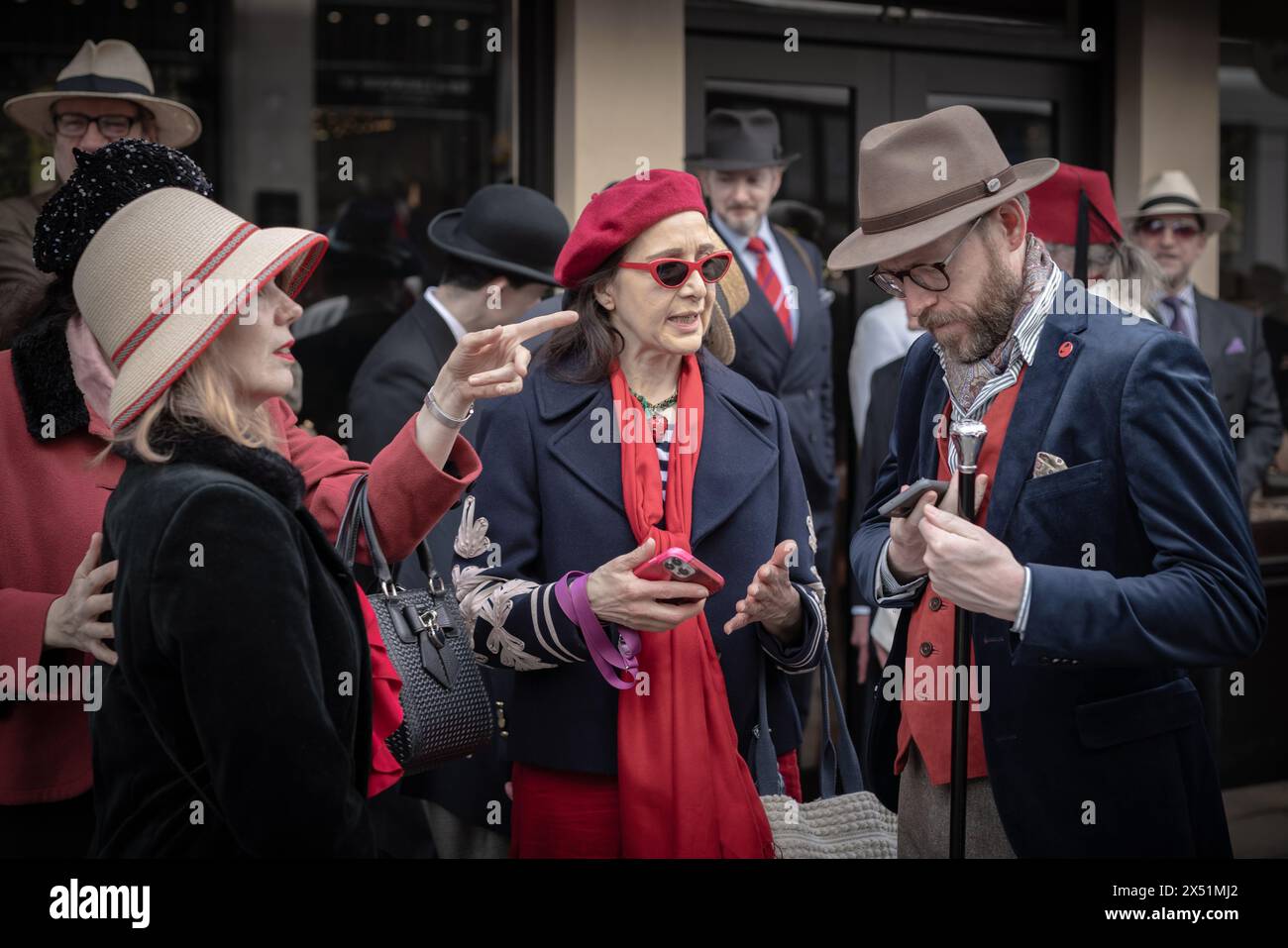 London, UK. 5th May 2024. The Grand Flaneur Walk. Impeccably dressed ...