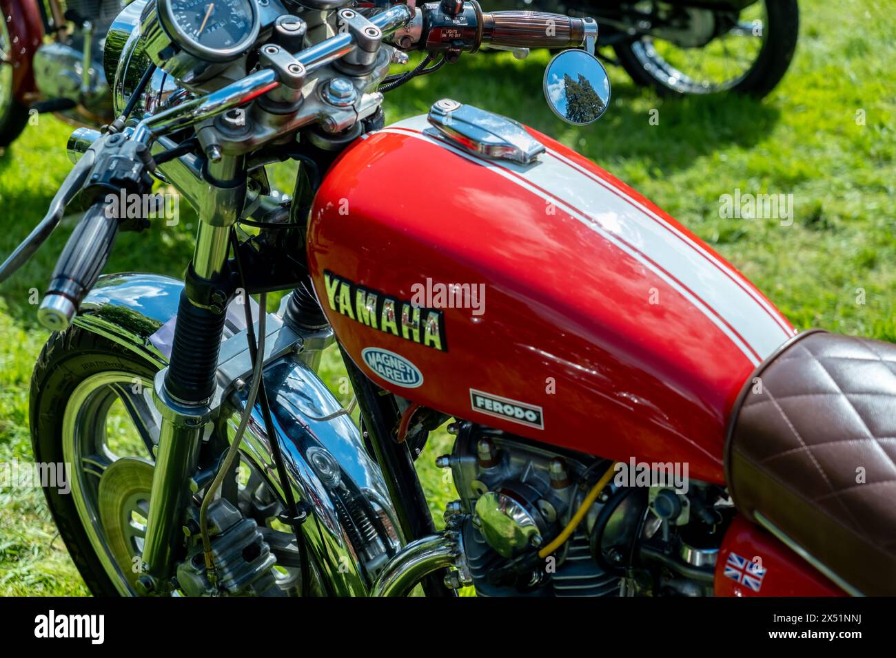 Earsham, Norfolk, UK – May 05 2024. Close up view of a Yamaha SX650 ...