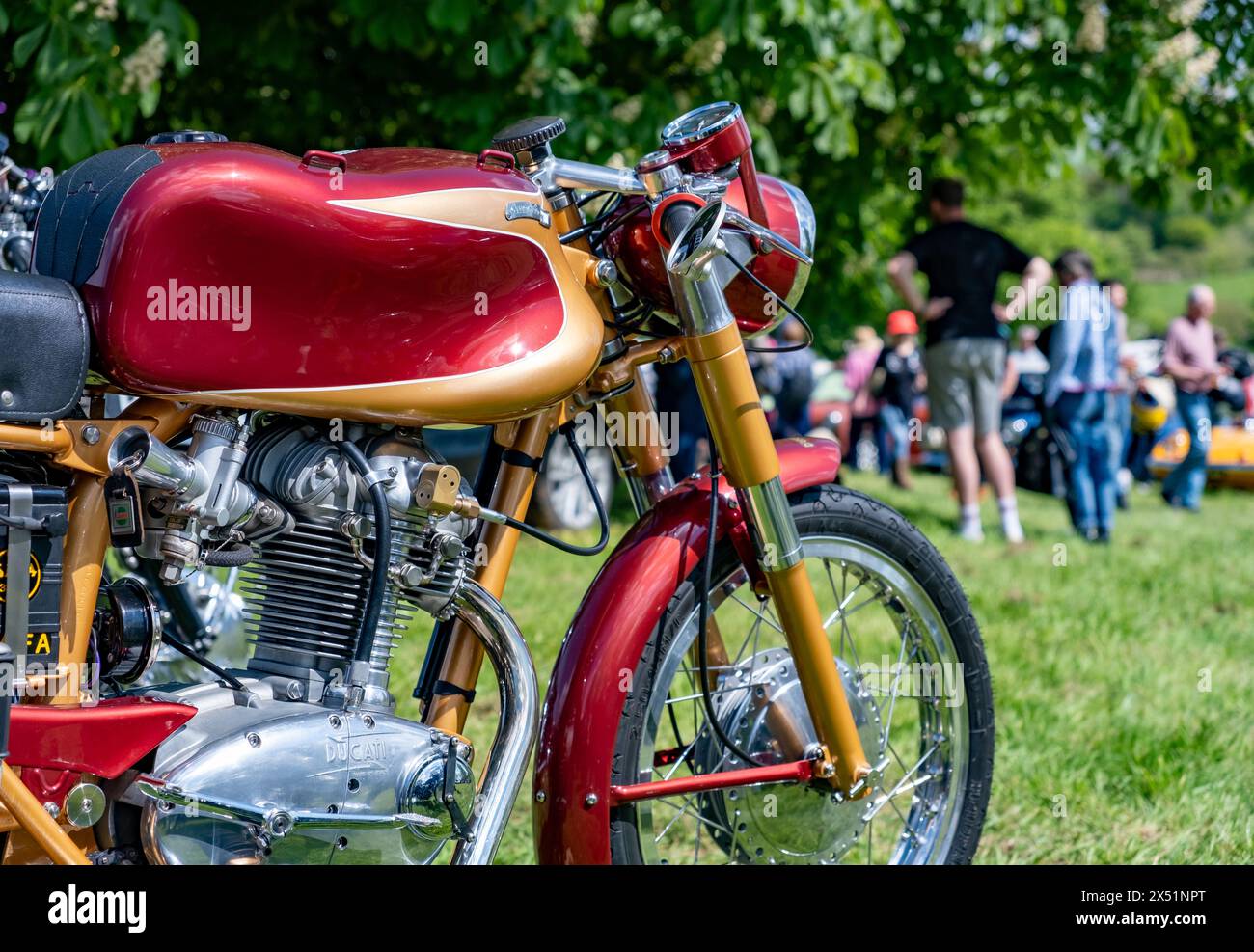 Earsham, Norfolk, UK – May 05 2024. Side on view of a vintage Ducati ...