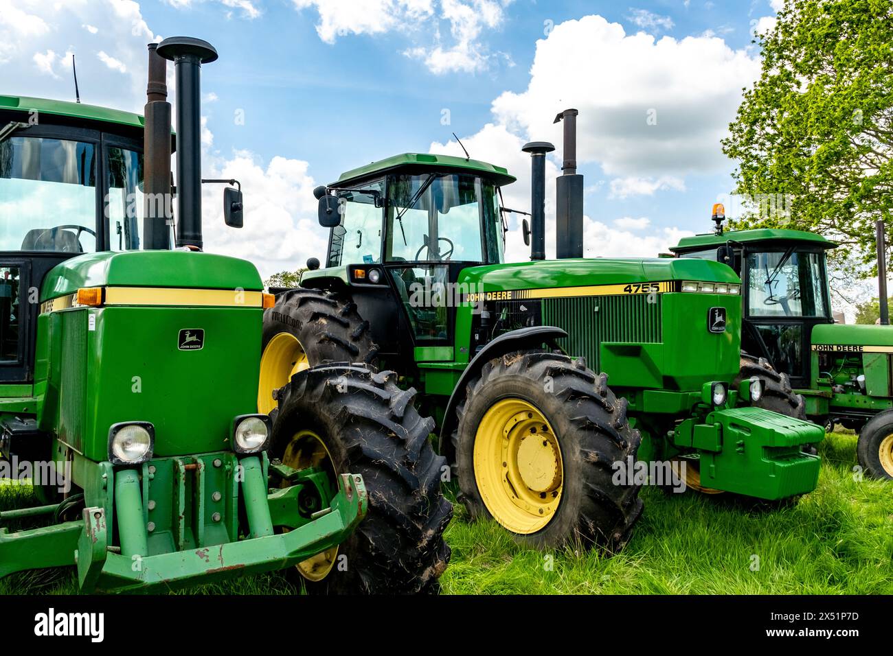 Earsham, Norfolk, UK – May 05 2024. A row of John Deere agricultural ...