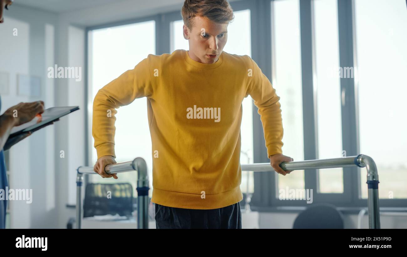 Hospital Physical Therapy: Portrait of Strong Male Patient with Injury ...