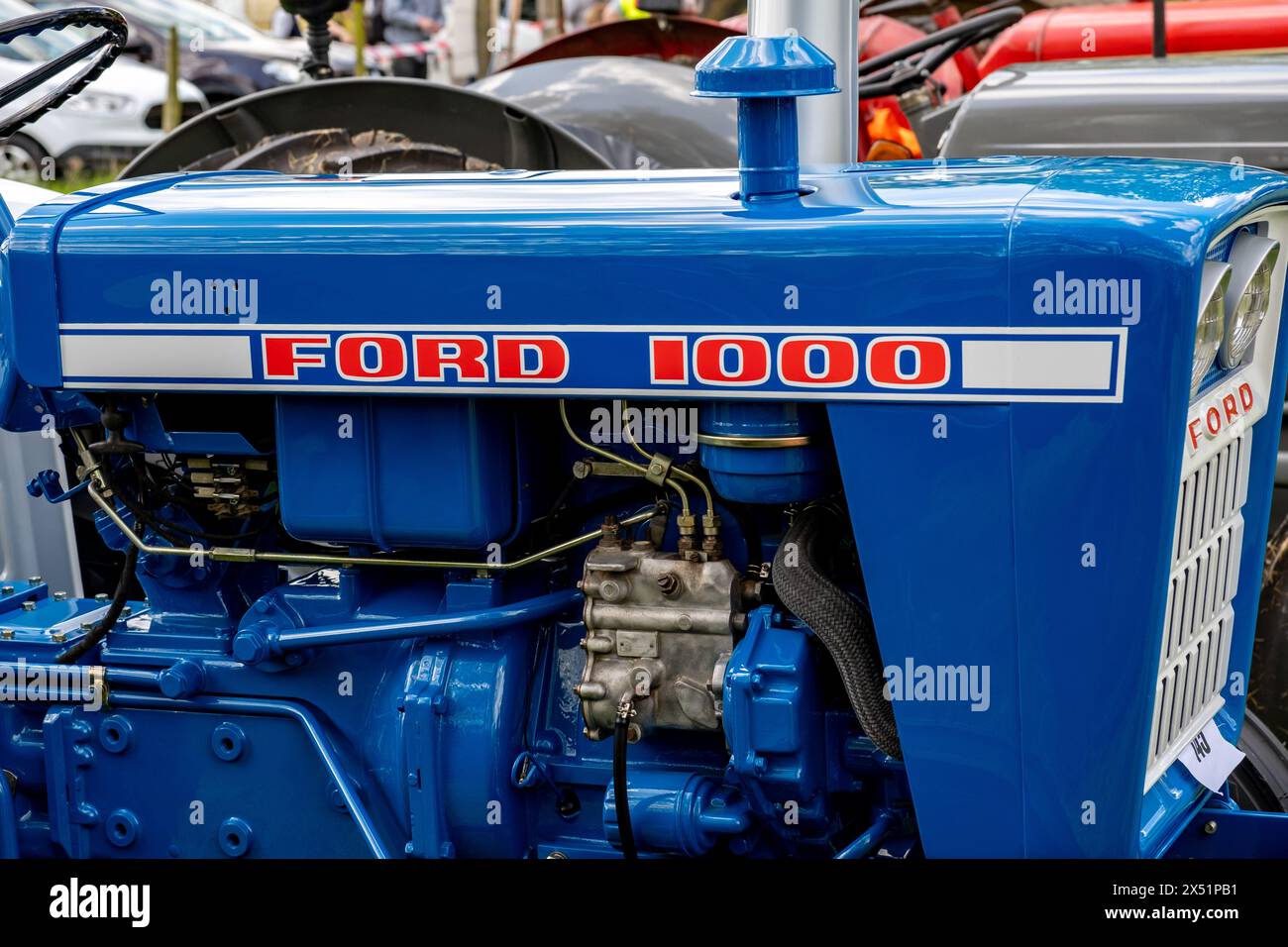 Earsham, Norfolk, UK – May 05 2024. Vintage Ford 1000 tractor on public ...