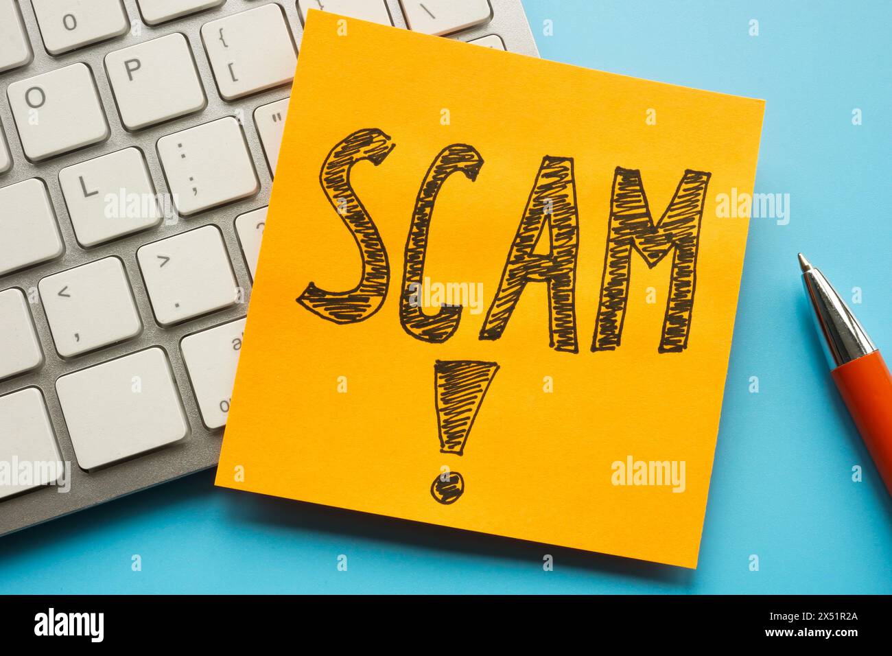 Keyboard and sticker with handwritten inscription scam on it Stock ...