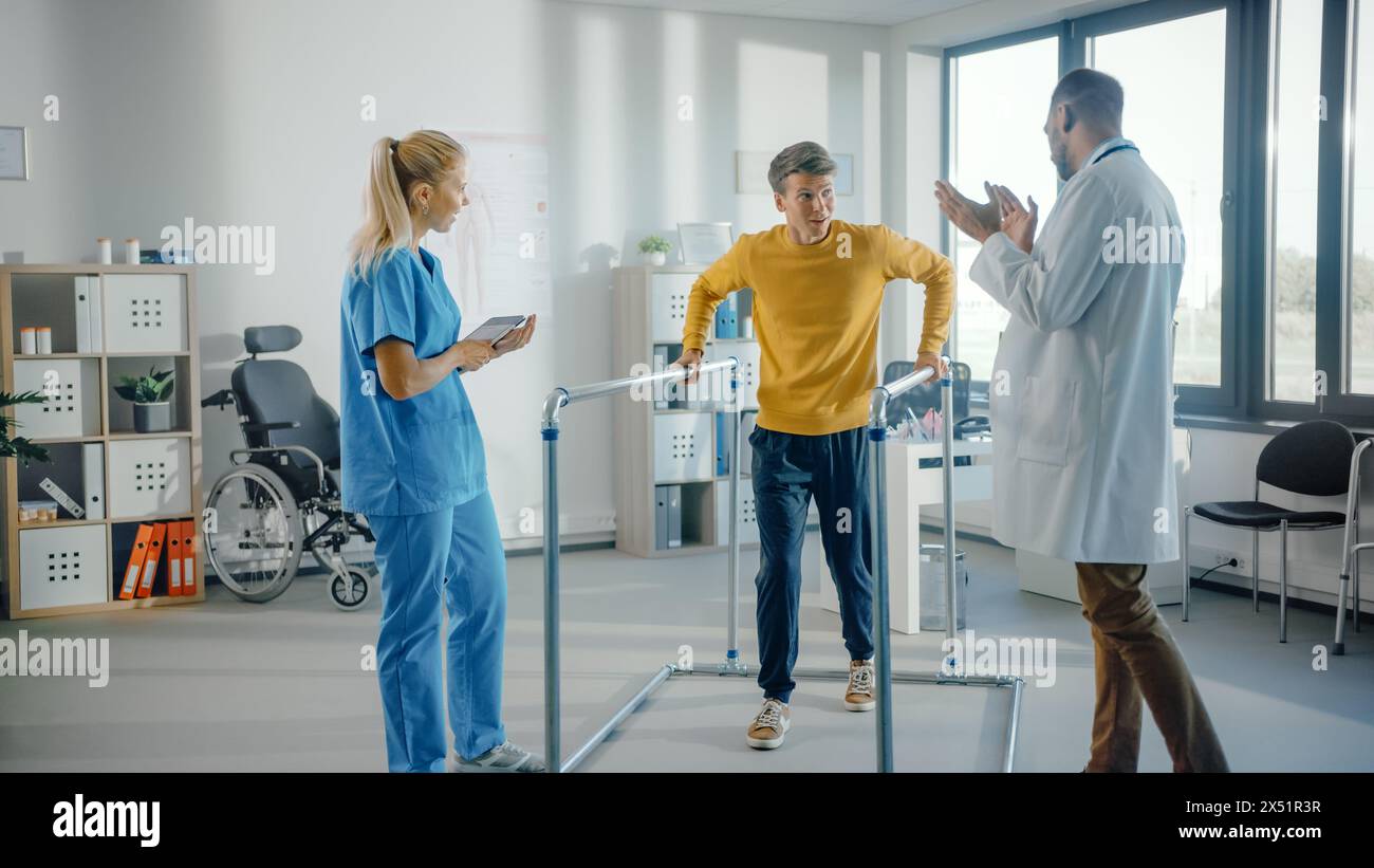 Hospital Physical Therapy: Strong Determined Male Patient with Injury ...