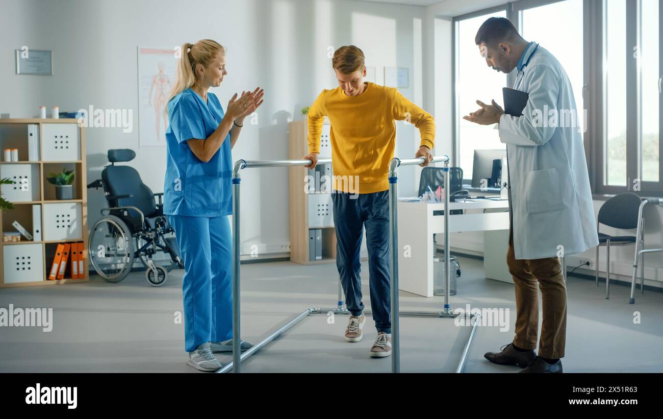 Hospital Physical Therapy: Portrait of Strong Young Male Patient with ...