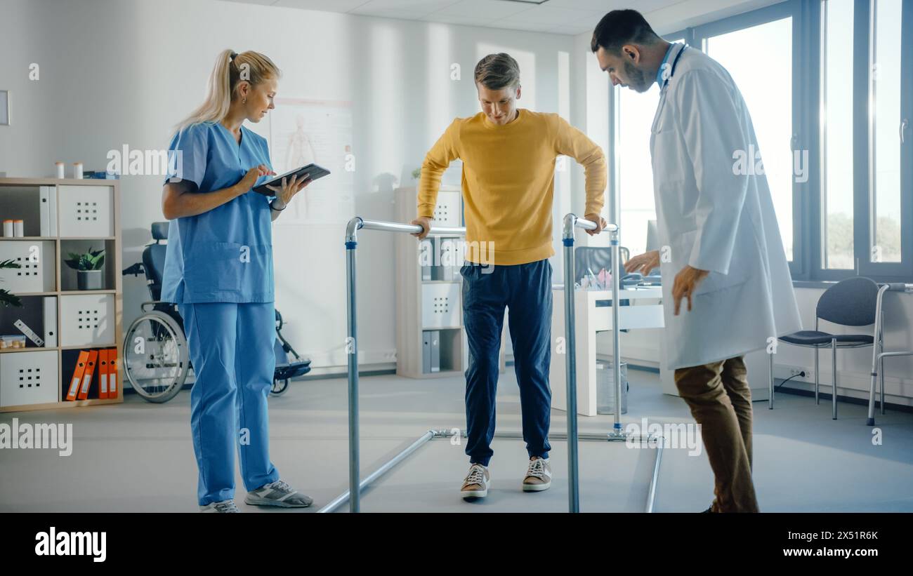 Hospital Physical Therapy: Male Patient with Injury Successfully Walks ...