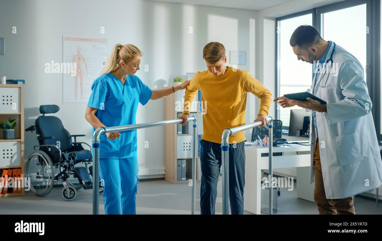 Hospital Physical Therapy: Portrait of Strong Young Male Patient with ...
