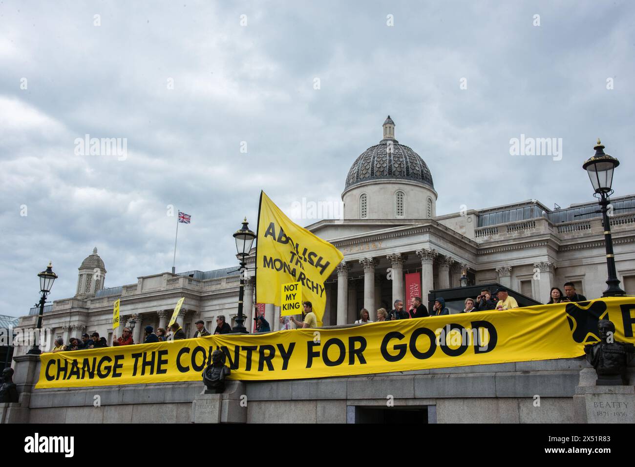 London, UK. 05th May, 2024. A large banner is displayed during the ...