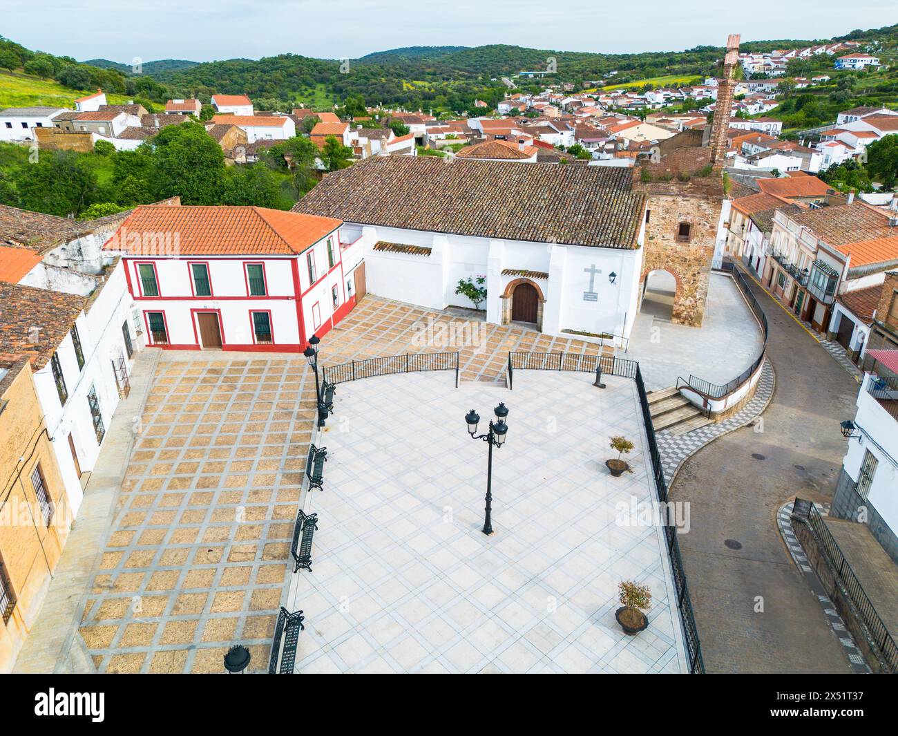 Aerial view Spain Square and the Parish Church of Saint Anne in the ...