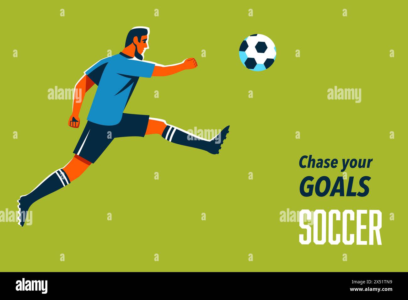 Soccer poster with player kicking ball. Fitness concept. Flat vector ...
