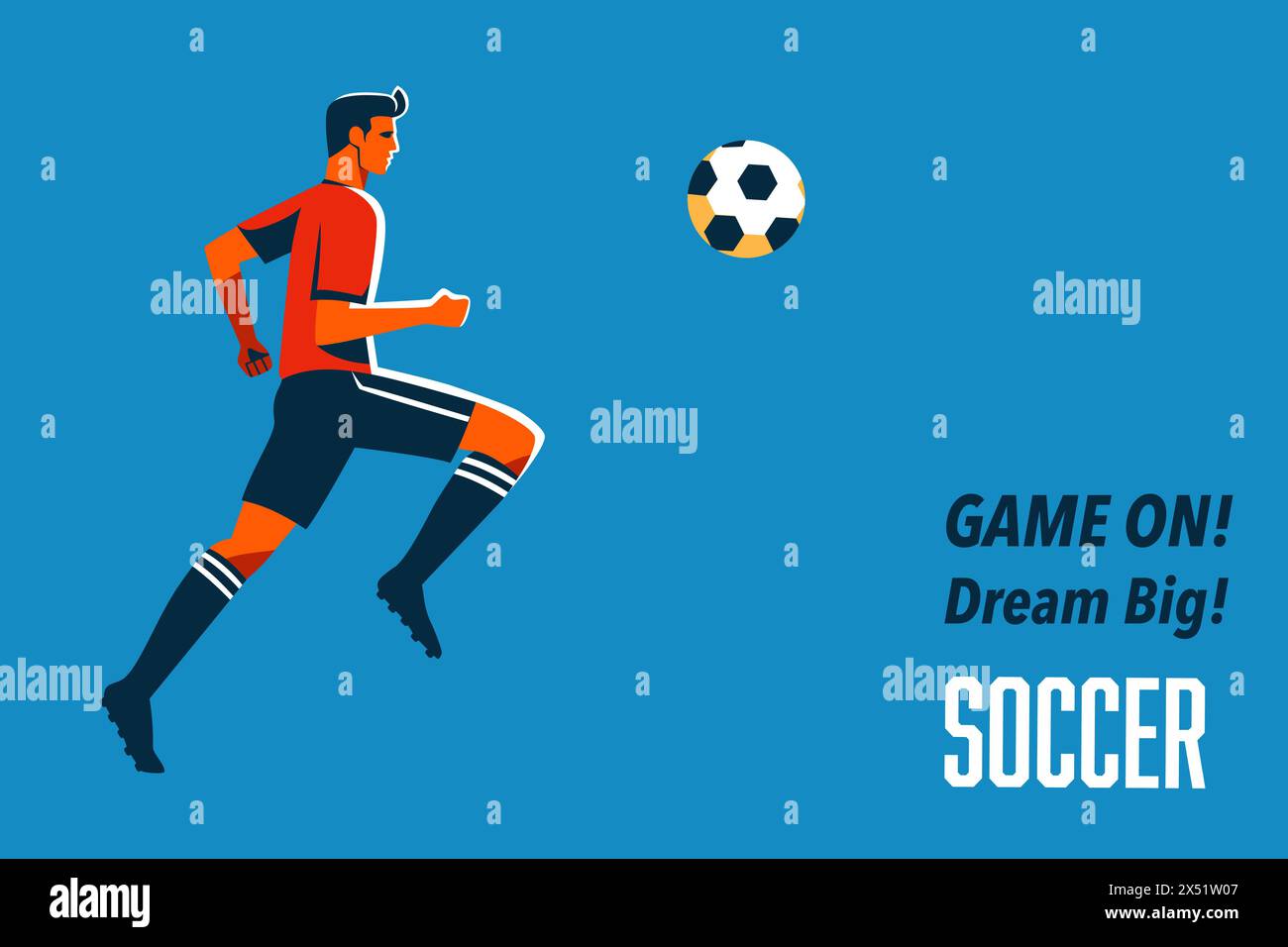 Soccer poster with player kicking ball. Fitness concept. Flat vector ...