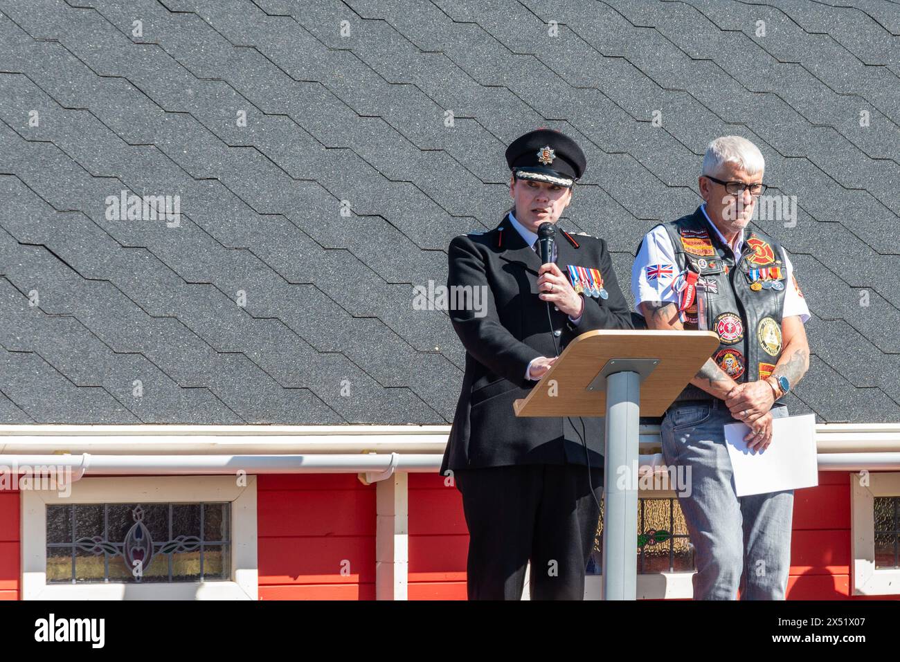 Deputy Chief Fire Officer Moira Bruin speaking at the unveiling and ...
