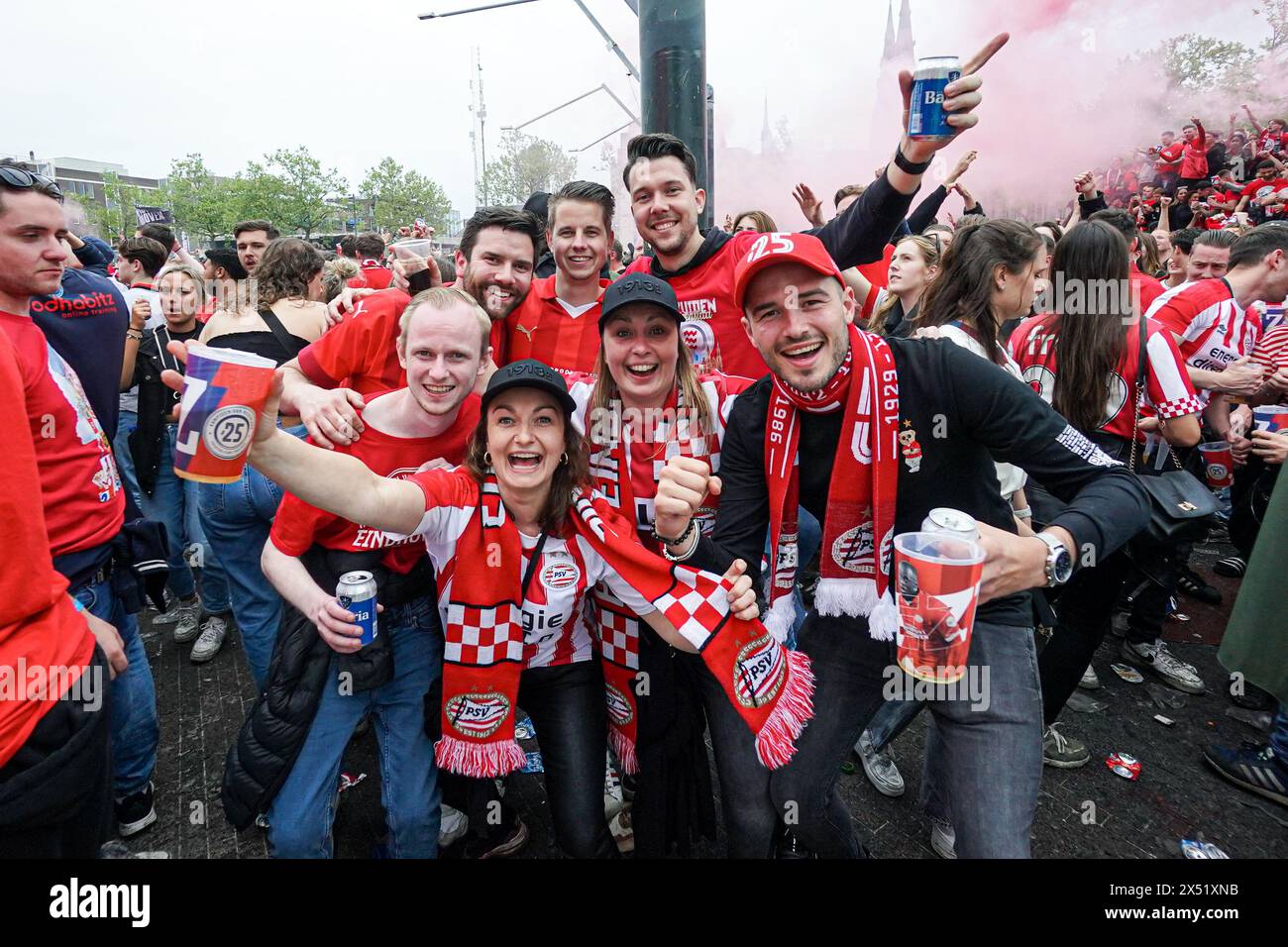 EINDHOVEN, NETHERLANDS - MAY 6: fans of PSV posing for a photo during ...